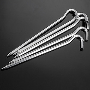 Tent Pegs - 12Pcs Aluminium Tent Stakes Pegs with Hook - 7" Hexagon Rod Stakes Nail Spike Garden Stakes Camping Pegs for Pitching Camping Tent, Canopies (Silver)