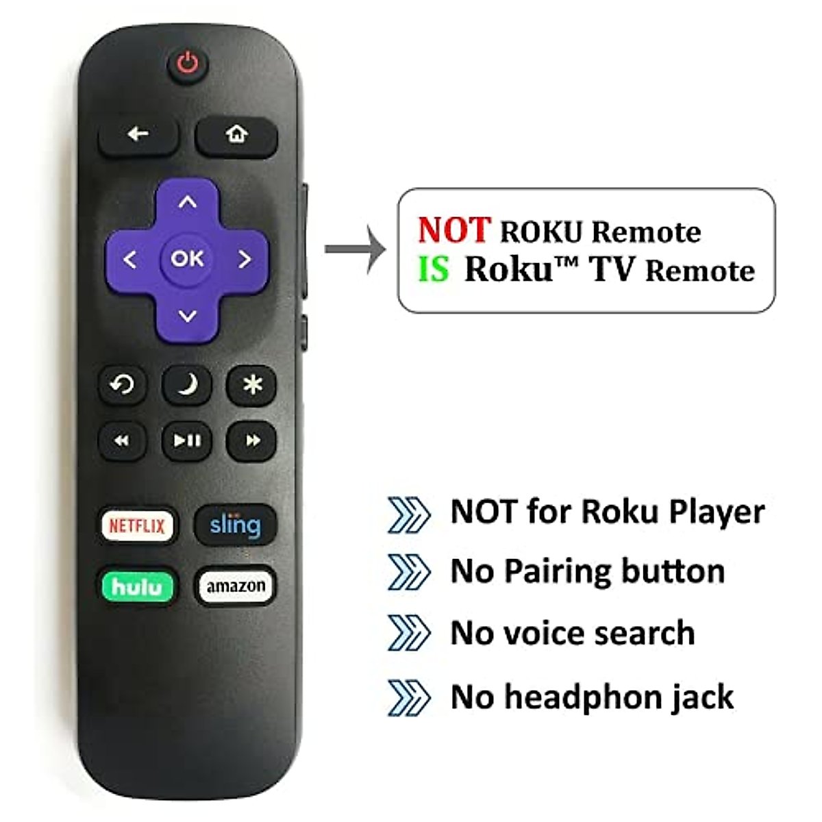 RCA ROKU TV Remote w/Volume Control & TV Power Button for All RCA Roku Built-in TV. NO Pairing!
