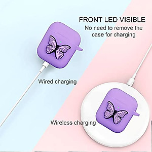 Compatible with Airpods 2nd & 1st Generation Case Cover Cute, Silicone Airpod Case with Keychain Butterfly, Kawaii Apple Airpod Cases Gen 2 1 for Women Girls, Protective Accessories, Purple