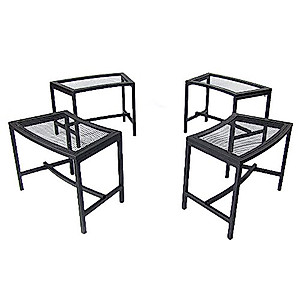 Sunnydaze Outdoor Curved Fire Pit Bench - Rustic Backyard Backless Powder-Coated Black Metal Mesh Garden, Patio, Porch and Deck Chair Seating - Set of 4