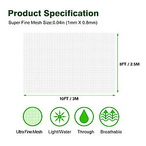 Garden Netting Ultra Fine 8x10Ft, Plants Cover, Barrier Mesh for Plant Vegetables Fruit Flower Tree, Row Covers Raised Bed Protection Net, Bird Animals Screen