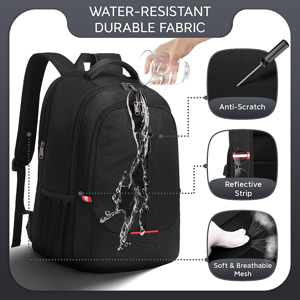 XJ-HOME Travel Laptop Backpack Anti Theft Water Resistant Backpacks School Computer Bookbag with USB Charging Port for Men Women College Students Fits 17.3 Inch Laptop Black