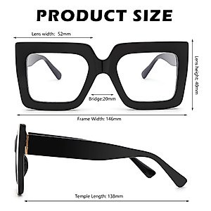 gentlemaker Oversized Blue Light Glasses for Women - Fashion Square Big Frame Non-Prescription Clear Eyewear(Black+Champagne Black)