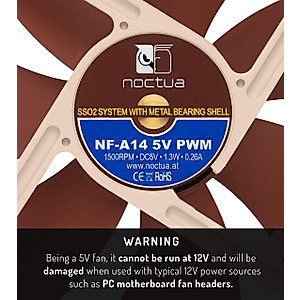 Noctua NF-A14 5V PWM, Premium Quiet Fan with USB Power Adaptor Cable, 4-Pin, 5V Version (140mm, Brown)