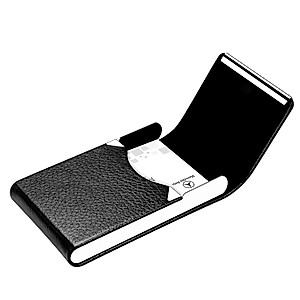 Padike Professional Business Card Holder PU Leather Business Card Case Name Card Holder Slim Metal Pocket Card Holder with Magnetic Shut (Black)
