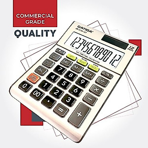 Desktop 12-Digit Business Calculator with Dual Power, Solar and Battery, for Basic, Finance and Tax Calculations, Desk Calculators for School or Office