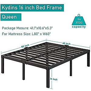 Kydins Queen Size Bed Frame with Storage Headboard Compatible Black Metal Platform No Box Spring Needed 3500 Lbs Heavy Duty Platform No Noise Non-Slip Sturdy Mattress Foundation