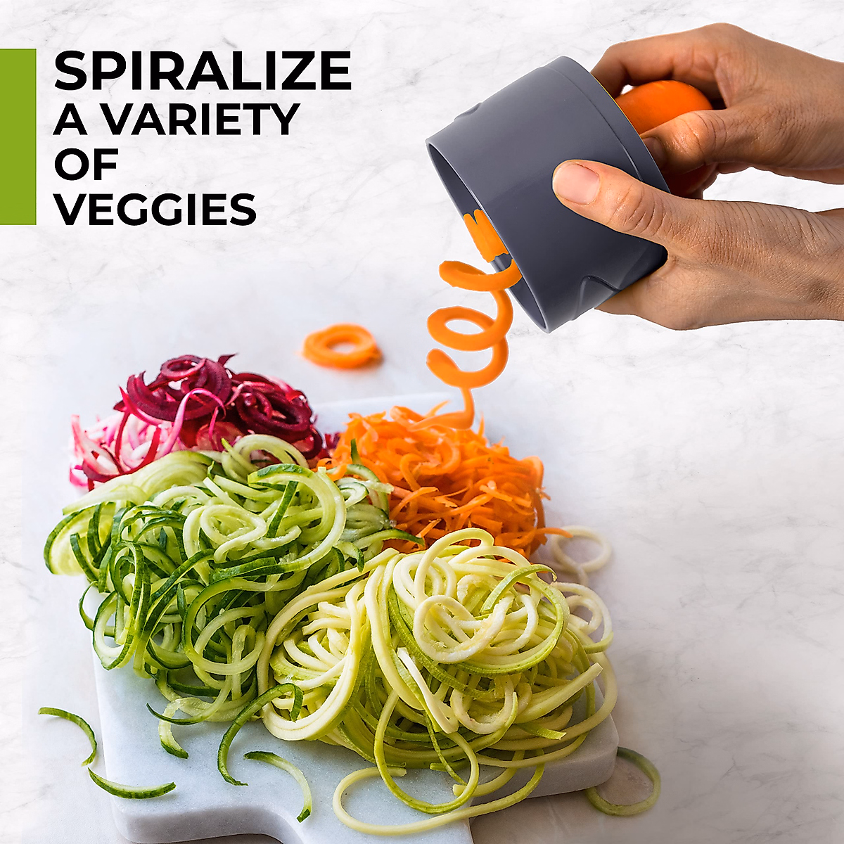 Mueller Spiralizer for Veggies, Salad Container for Lunch - All-In-One Food Prepper, Zucchini Noodle Maker, Vegetable Spiralizer, Comes with Fork, Salad Dressing Container/Spice-Nut Containers