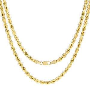 Nuragold 10k Yellow Gold 5mm Rope Chain Diamond Cut Necklace, Mens Womens Jewelry 16" 18" 20" 22" 24" 26" 28" 30"