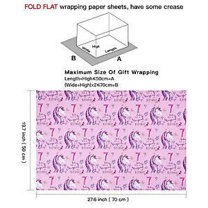 RUSPEPA Birthday Wrapping Paper Sheets with 7 Year Old Pink Pattern Great for Birthday Gift Wrap, 6 Fold on Sheets Each Set, 27 inches x 19 inches