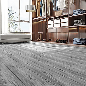 FunStick 6"x36" Grey Wood Peel and Stick Floor Tile Natural Wood Vinyl Flooring Peel and Stick Vinyl Plank Flooring Waterproof Stick on Floor Tiles for Bathroom Kitchen Bedroom Laminate Flooring 5 Pcs