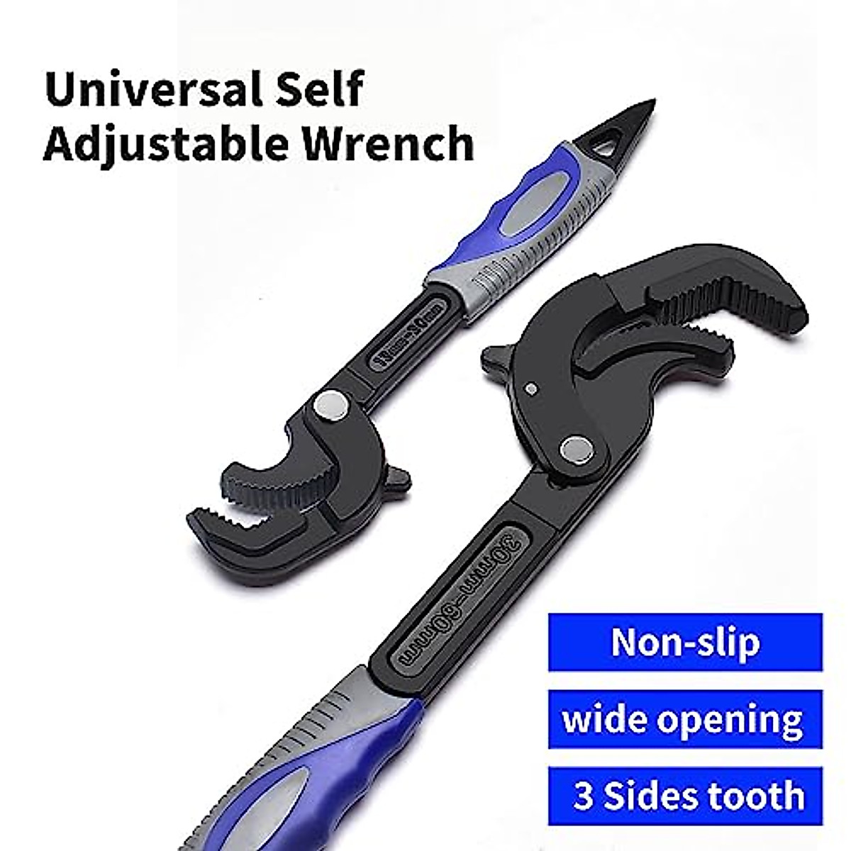 vomex Multi Universal Self Adjustable Wrenches - 2Pcs Sets,Non-Slip Handle,3 Sides Teeth Self Locking,Pipe Wrenches