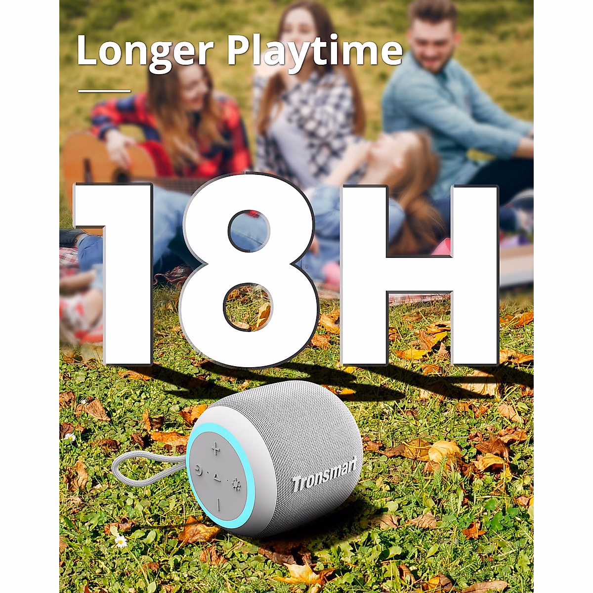Tronsmart T7 Mini Compact Portable Bluetooth Speaker with Lights, Stereo Sound, Bluetooth 5.3, 18H Playtime, Stereo Pairing, Voice Assistant, IPX7 Waterproof Shower Speaker & Outdoor Speakers (Grey)