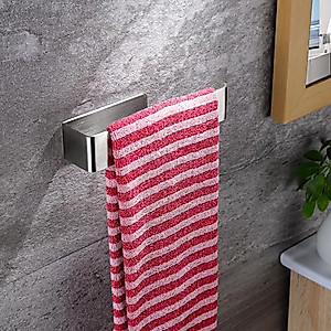 YIGII Hand Towel Holder, Self Adhesive Hand Towel Bar, Bathroom Towel Rack Stick on Wall, No Drilling Towel Hanger, Stainless Steel Brushed Silver