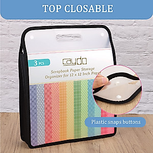 Caydo Scrapbook Paper Organizer, 3 Pack Black Expanding Paper Folio with Handle, Clear Portable Scrapbook Paper Storage for Holding 12 x 12 Inch Scrapbook, Vinyl Paper