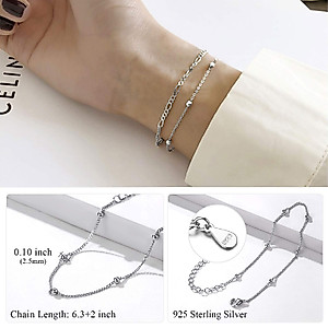 Silver Dainty Bead Chain Bracelet for Women, Hypoallergenic Sterling Silver Cute Delicate Tiny Satellite Chain Link Bracelet Minimalist Jewelry Gift for Best Friendfriend Mom