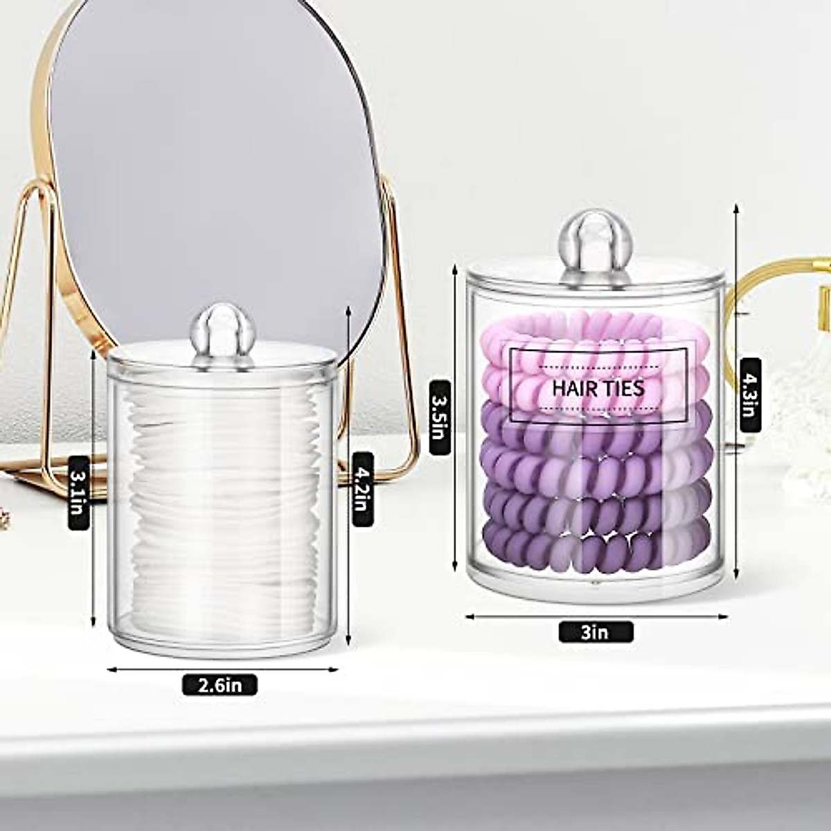 4 Pack Qtip Holder Dispenser - 10oz, 12oz Clear Plastic Apothecary Jars Set - Restroom Bathroom Makeup Organizers Containers for Floss, Cotton Ball, Cotton Swab, Cotton Round Pads, Hair Ties, Bath Salt