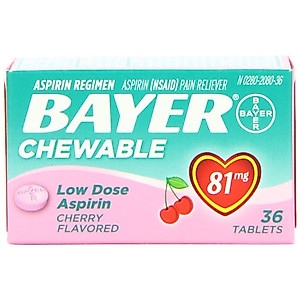 Bayer Chewable Low Dose Baby Aspirin Cherry 81 Mg 36-Count (Pack of 3)