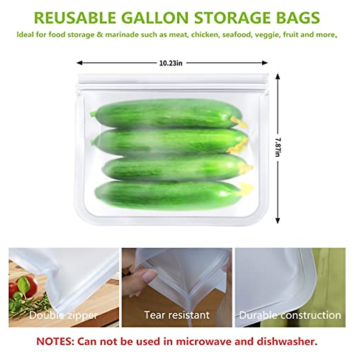 LISOVEVRR Reusable Silicone Bags 10 Pack Large, Leakproof Reusable Flat Freezer Bags, BPA Free Reusable Food Storage Bags for Marinate Meats,Travel Items,Home Organization