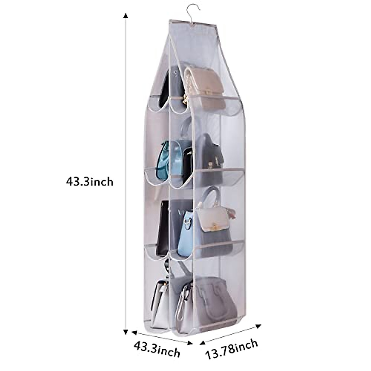 BESUNTEK Handbag Hanging Organizer, 2Pcs 8 Pocket Clear Nylon Hanging Purse Organizer Foldable Dust Proof Storage Holder Bag Cloth Closet Organizer for Closet Clear Handbag Organizer (8 Pocket)