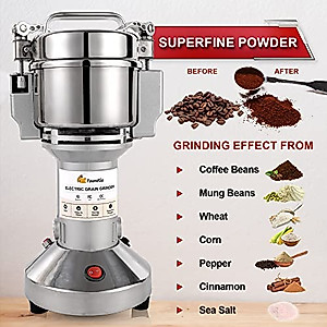 FoundGo Grain Mill Electric Grinder Cereals Pulverizer Spice Grinding Powder Machine Corn Flour Grinders for Dry Spices Seeds Herbs Grains Coffee Rice Pepper, Commercial Grade 150g