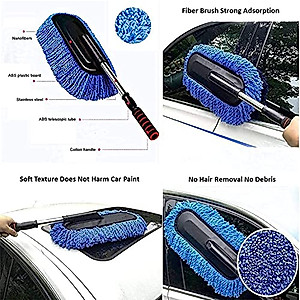 Removable Telescopic Car Wax Drag Nano Fiber Car Wash Brush Car Dusting Tool Car Mop Wax Dash Duster Exterior Interior Cleaning Kit Car Duster 1 Pcs Set (Multicolour)