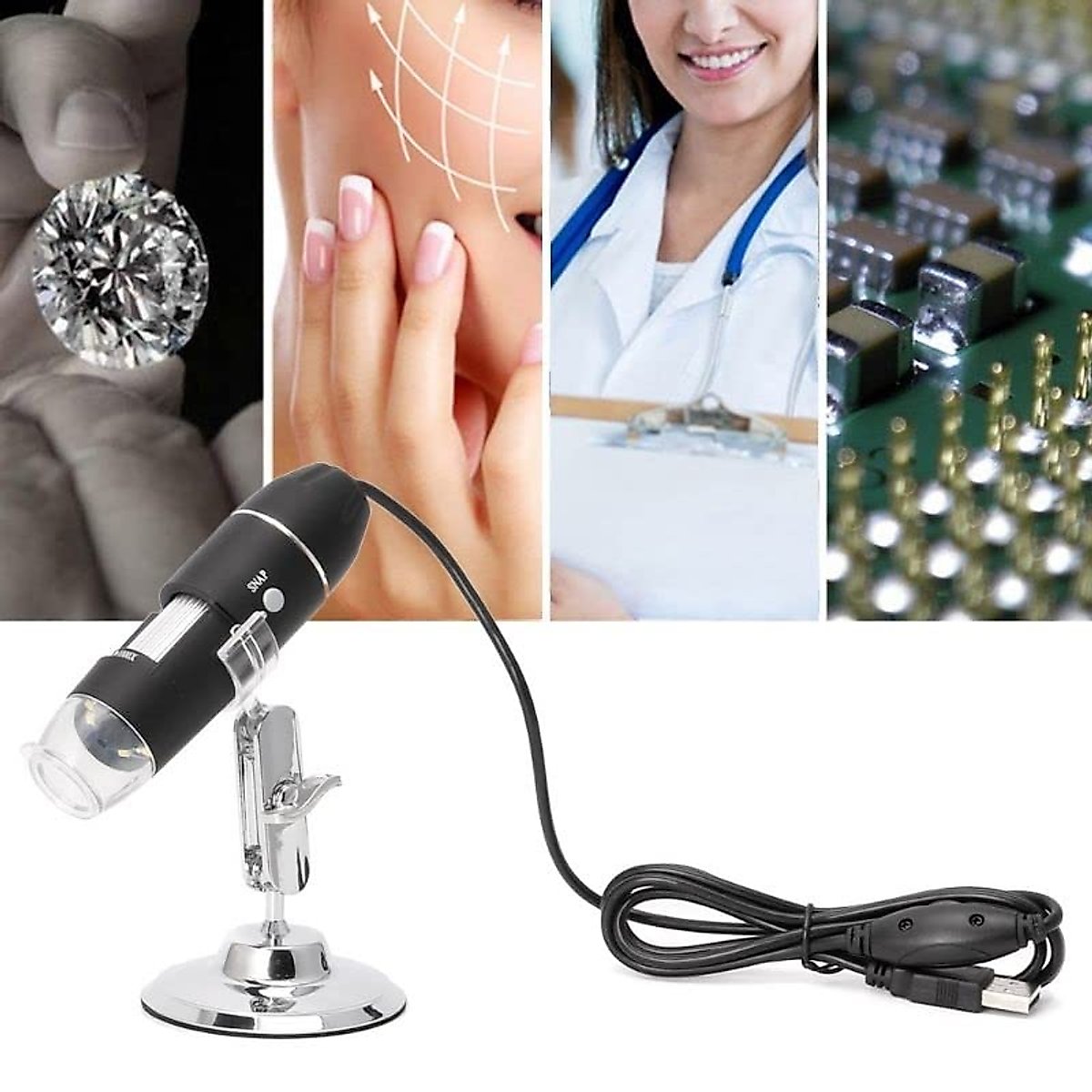 Lab Microscope Slides 1600X USB Digital Microscope Camera 8LED Magnifier with Metal Stand Microscope Parts
