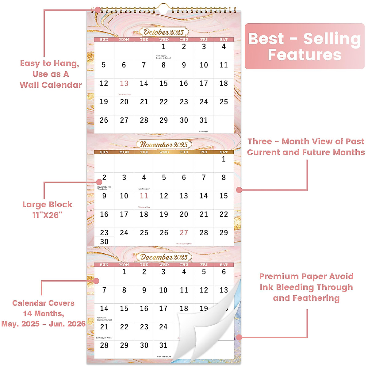 2025-2026 Wall Calendar - 3 Month Calendar 2025-2026, April 2025 - July 2026, 11" x 26", 2025 Calendar (Vertical), Large Monthly Calendar, Lay- Flat, Perfect for Your Busy Schedule