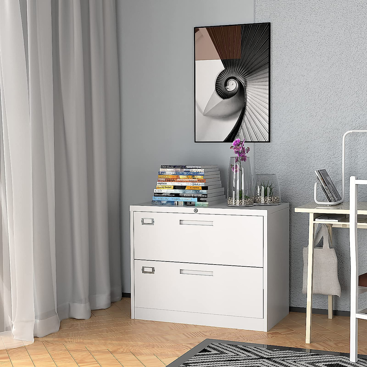 Fesbos Lateral File Cabinet with Lock, 2 Drawer Large Metal Filing Cabinet,Home Office Lockable Storage Cabinet for Hanging Files Letter/Legal/F4/A4 Size-Assembly Required