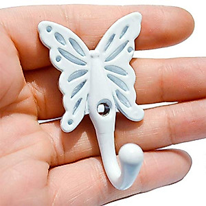 4 Pcs Wall Mounted Hanger White Hooks Antique Hangers Butterfly Patterned for Hanging Clothes Hook Up Towel Coat Hat Scarf Jacket Bag (Height:2-1/4", Length:1-3/8")