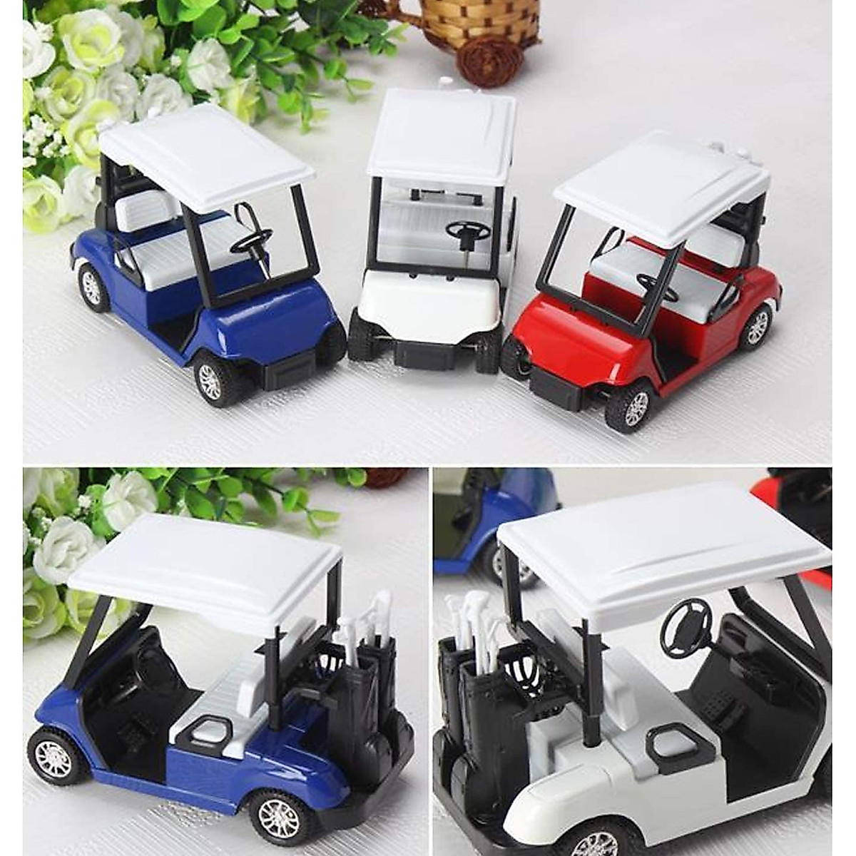 6 Pack: Diecast Golf Carts Toy with Clubs, Alloy Metal Mini Model 1:20 Scale Golfcart Pullback Vehicles for Golfing Themed Office Desk Decor, Bulk Birthday Party Cake Decorations (4.75 Inches)