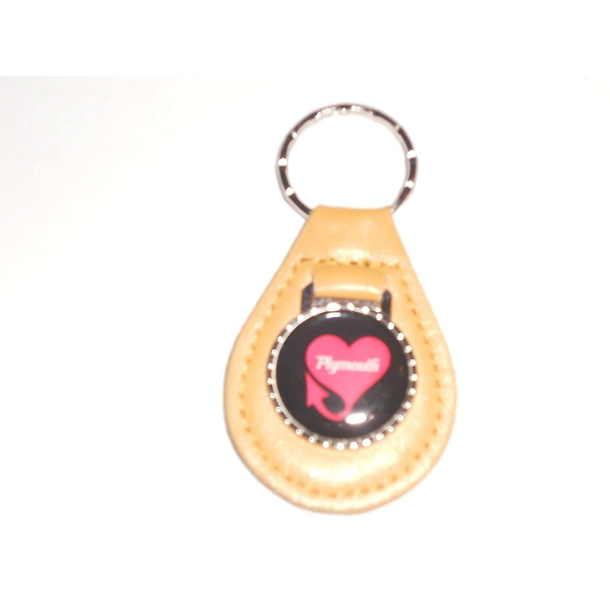 1967 1968 1969 1970 FURY VIP BARRACUDA VALIANT HEART LOGO LEATHER KEYCHAIN - TAN