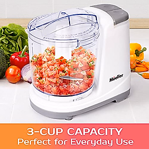 Mueller Electric Food Chopper, Mini Food Processor, 3-cup Mini Chopper, Meat Grinder, Mix, Chop, Mince and Blend Vegetables, Fruits, Nuts, Meats, Stainless Steel Blade, White