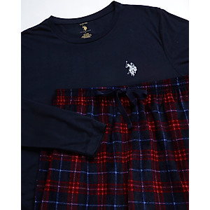 U.S. Polo Assn. Men's Pajama Set - 2 Piece Long Sleeve T-Shirt and Fleece Lounge Pants, Gift Box, Size Medium, Sky Captain