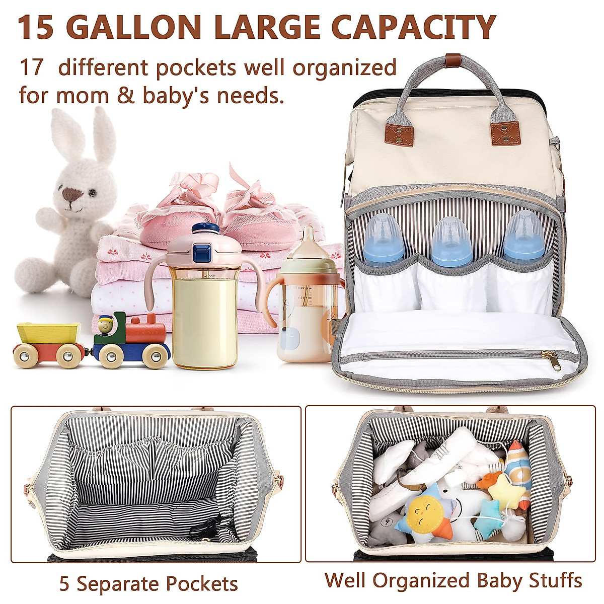 Diaper Bag Backpack Multifunctional Diaper Backpack with Extension Pad for Baby Boy and Girl Travel Baby Bag for Moms Dads