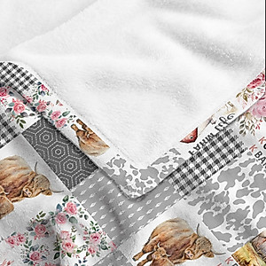 BUYYET Farm Animal Floral Chicken Gift Blanket Farmhouse Animal Floral Print Neutral Baby Blanket for Boy Girl Birthday Highland Cow Chicken Swaddle Receiving Blanket 40''x 50''for Kids