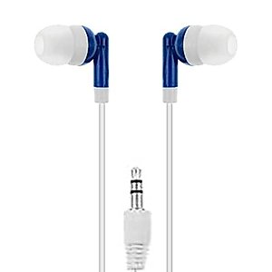 LowCostEarbuds.com LowCostEarbuds Bulk Pack of 25 Dark Blue/White Earbuds/Headphones - Individually Wrapped