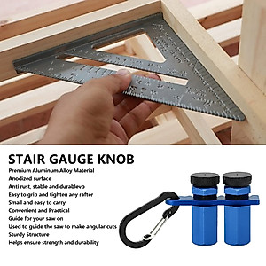 Stair Gauge Knob, Aluminum Alloy Stair Gauge with Holder and Carabiner Professional Stair Stringer Layout Tool for Circular Saw Carpentry Squares