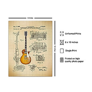 Guitar Patent Print - Iconic Electric Guitar of Famous Musicians - Music Gift for Rock n Roll Fan, Musicians, Guitar Player - Cool Wall Art, Home Decor Artwork Poster Picture - 8x10 Unframed
