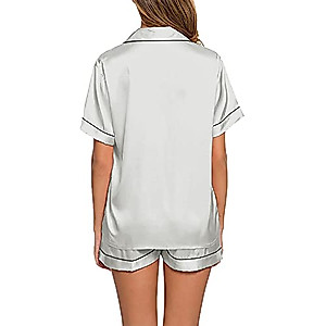 Women Pink Pajamas Kids Satin Pajamas Pink Silk Pajamas Women Silk Pajamas Set Pink Silk Pajamas for Women (White, M)