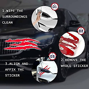 Beypovk 2PCS Monster Claw Scratch Mark Decals, Automotive Exteriors Waterproof Vinyl Headligh Sticker for Sports Cars, SUVs, Pickups, Motorcycles (Red)