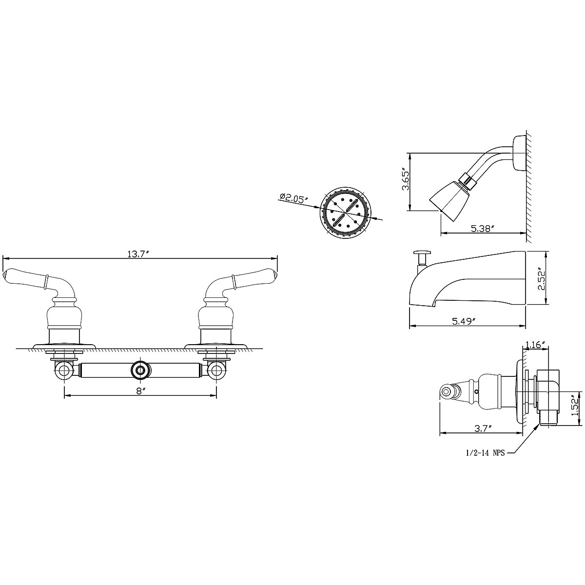 Pacific Bay Tub and Widespread Shower Faucet Trim Kit - Non-Metallic High Grade ABS Plastic Construction - Brushed Satin Nickel Finish