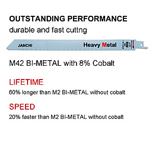 Heavy Duty Metal Cutting Reciprocating Saw Blades, 12-Inch 14TPI M42 Bi-Metal +8% Cobalt Reciprocating Saw Blade for Thick Metal Fast Straight Cutting, Solid Pipes, Profiles 5-Pack