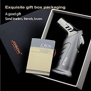 JETPRO Butane Torch with Fuel Gauge Refillable Kitchen Torch Lighter with Fire Locking Device and Adjustable Flame One-Handed Operation Blow Torch for Grill, BBQ(Butane Gas is Not Included) (Gray)