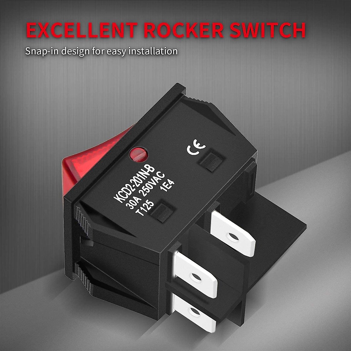 DaierTek 30A 250V KCD2 KCD4 Rocker Switch DPST 4 Pin Red Lighted 120V Rocker Toggle Switch ON Off Heavy Duty T125-3Pack