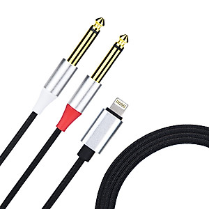Enbiawit Lightning to Dual 6.35mm Mono Stereo Y-Cable Splitter Lightning to Dual 1/4 inch Audio Cable Compatible for iPhone14/13/12/11/X/XS/XR/8/7/iPad,Amplifier, Speaker, Headphone, Mixing Console