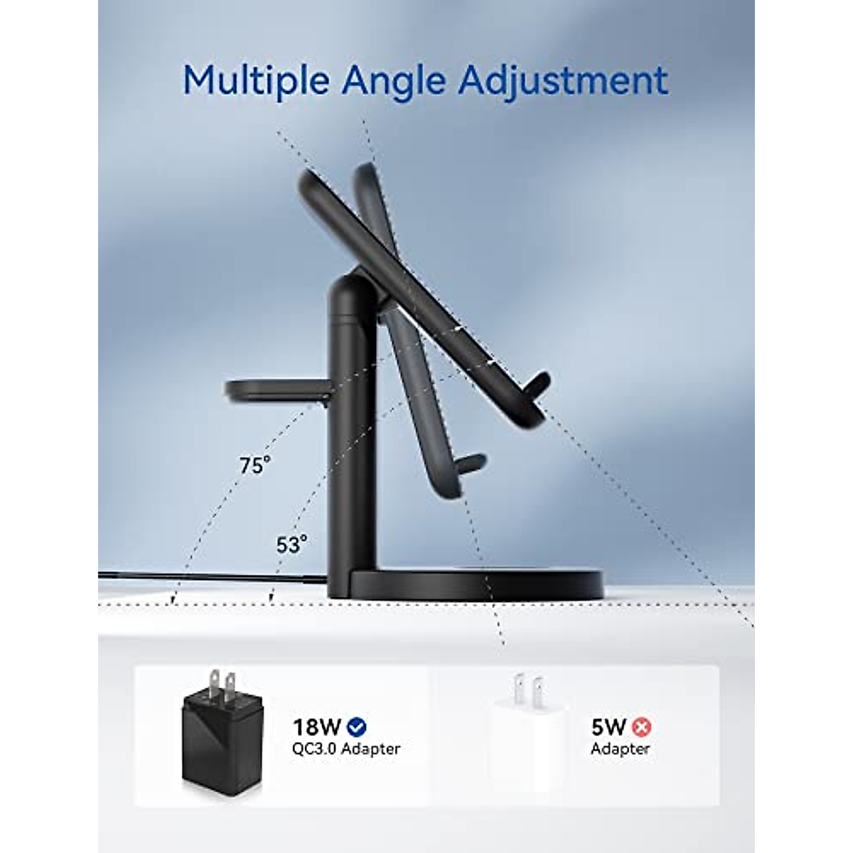 ELEGRP Wireless Charging Station, 3 in 1 Wireless Charger, Charging Dock for iPhone 14/13/12/11/Pro/Max and SE/8 Samsung Phone, iWatch and Airpods/Samsung Headphone (with 18w Adapter) Black