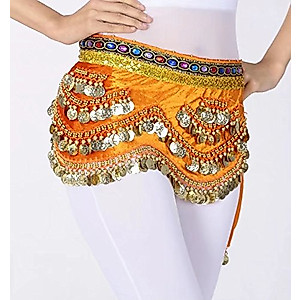 ZLTdream Belly Dance Belt Wave Shape Hip Scarf With Gold Coins Orange