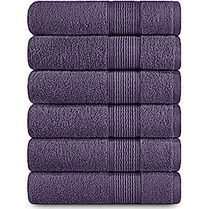 Adobella 6 Premium Turkish Bath Collection Hand Towels, 100% Combed Turkish Cotton, 600 GSM, Super Plush, Ultra Absorbent, Supreme Comfort, Includes 6 Towels, 16 x 28 inch, Purple (Set of 6)