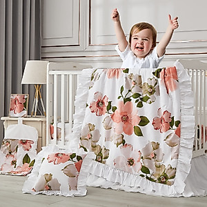 Brandream Sunny Floral Crib Bedding Sets for Girls Nursery Set 3-Piece Farmhouse Comforter Set, Baby or Toddler Fitted Sheet, Double Lace Crib Bed Skirt, Cotton